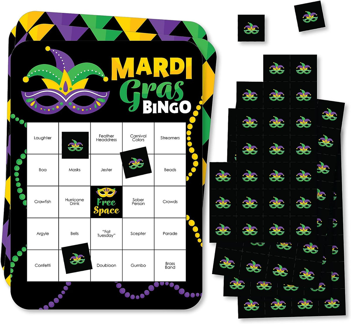 Colorful Mardi Gras Mask - Bingo Cards and Markers - Masquerade Party ...