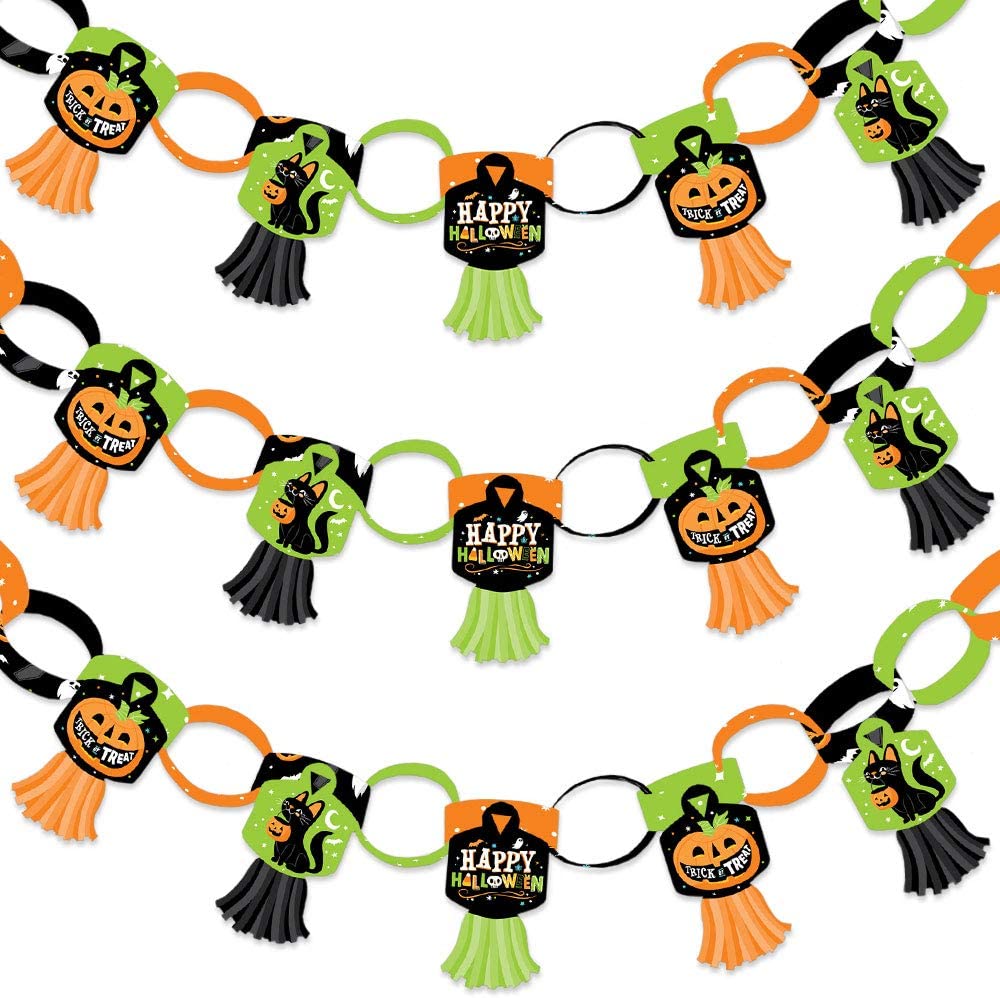 Jack-O'-Lantern Halloween - 90 Chain Links and 30 Paper Tassels Decora ...