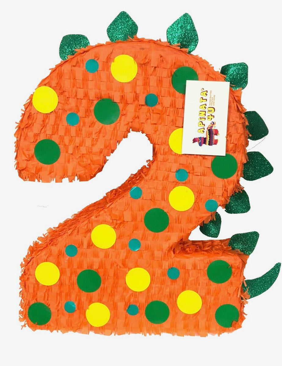 Large Number Two Pinata Second Birthday Pinata Orange Color Dinosaur ...