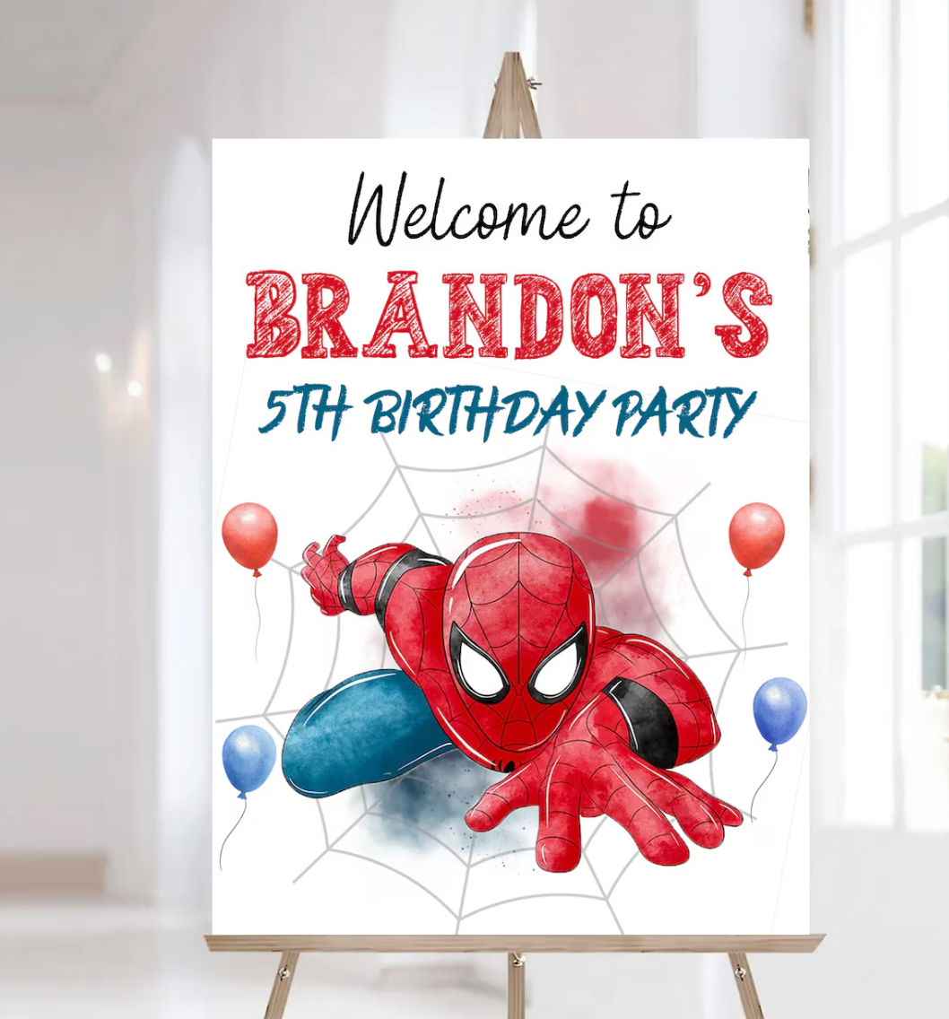 Spider-man - Welcome Sign - Foamboard 3x2 feet - Custom Name & Age ...