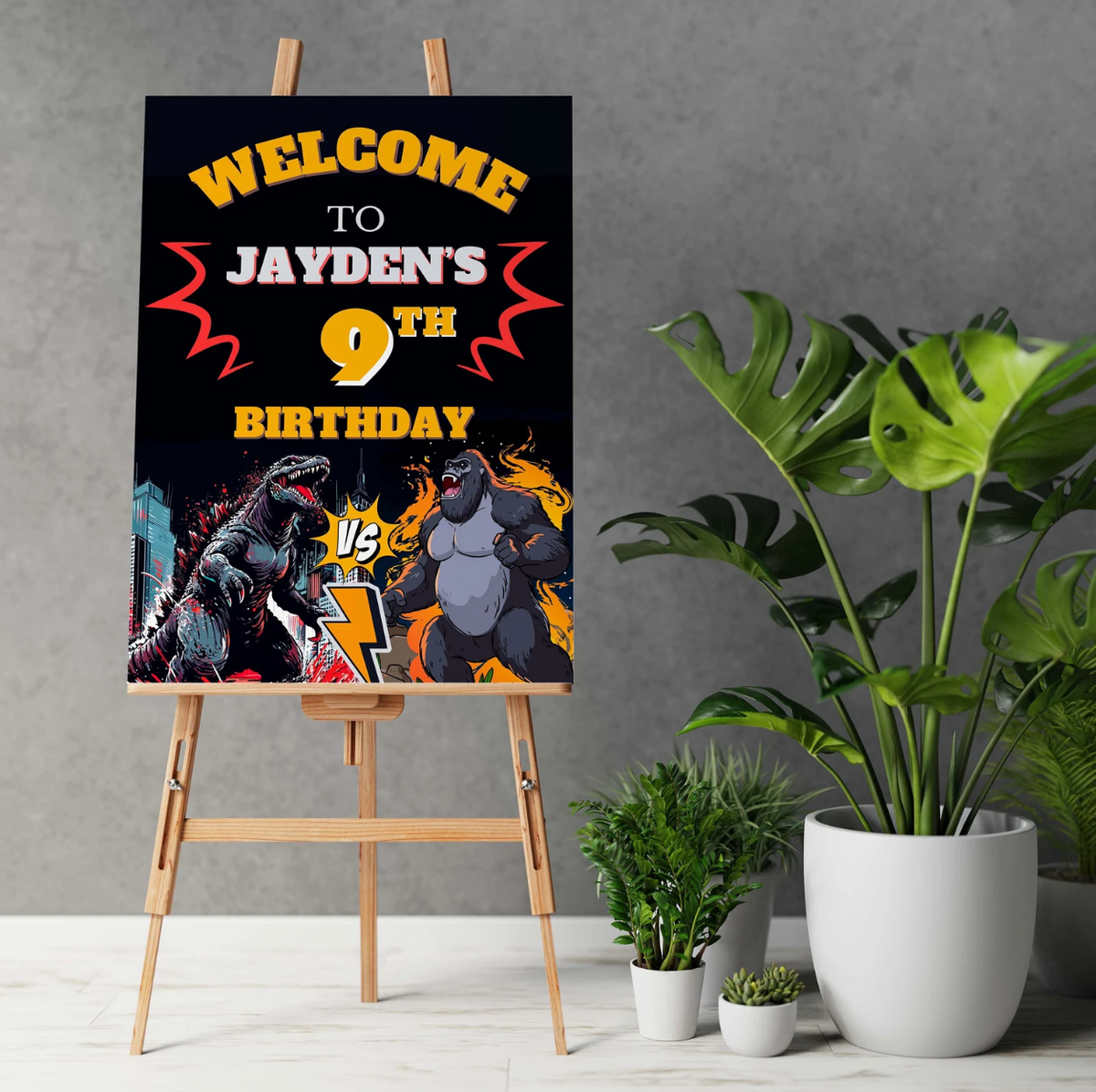 Godzilla - Welcome Sign - Foamboard 3x2 feet - Custom Name & Age ...