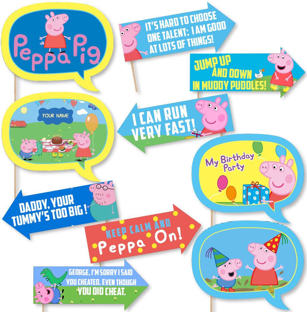 Peppa Pig Party or Birthday Party Photo Booth Props Kit - 10 Piece ...