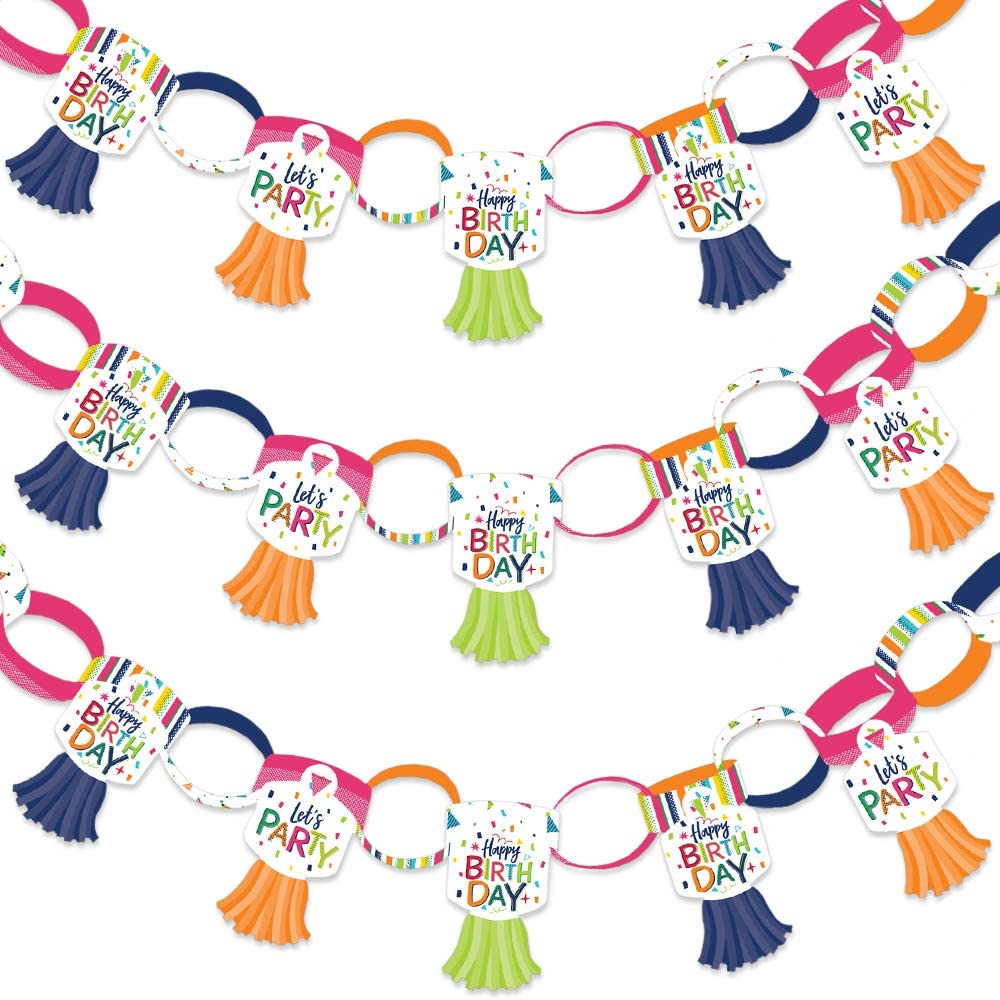 Cheerful Happy Birthday - 90 Chain Links and 30 Paper Tassels Decorati ...