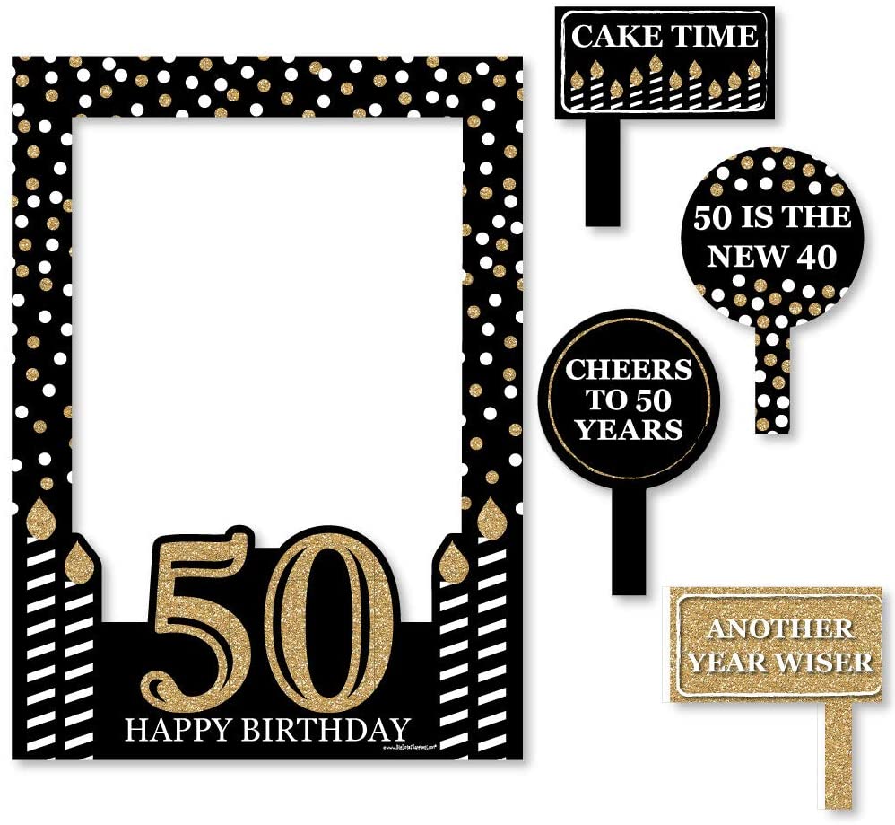 Adult 50th Birthday - Gold - Birthday Party Selfie Photo Booth Picture ...