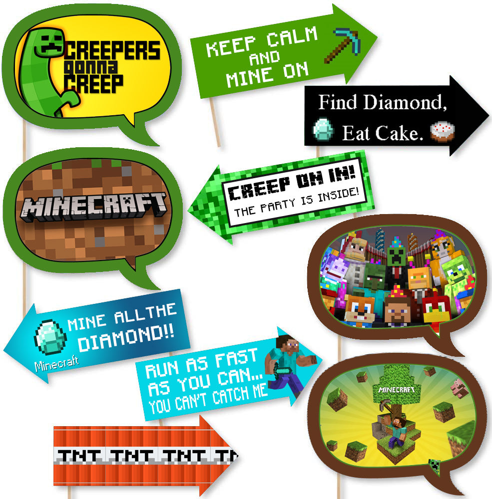 Minecraft Party or Birthday Party Photo Booth Props Kit - 10 Piece ...